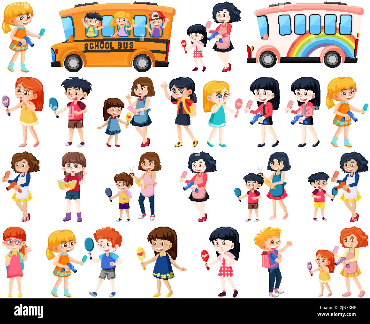 Set of cute school kids cartoon characters illustration Stock Vector ...