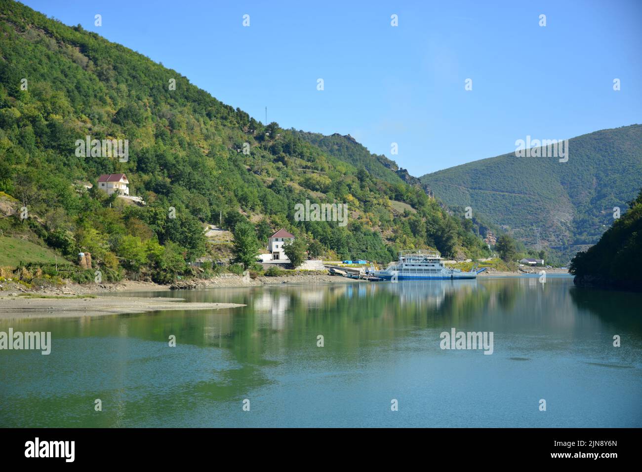 Lake Koman is a reservoir on the Drin River in northern Albania ...