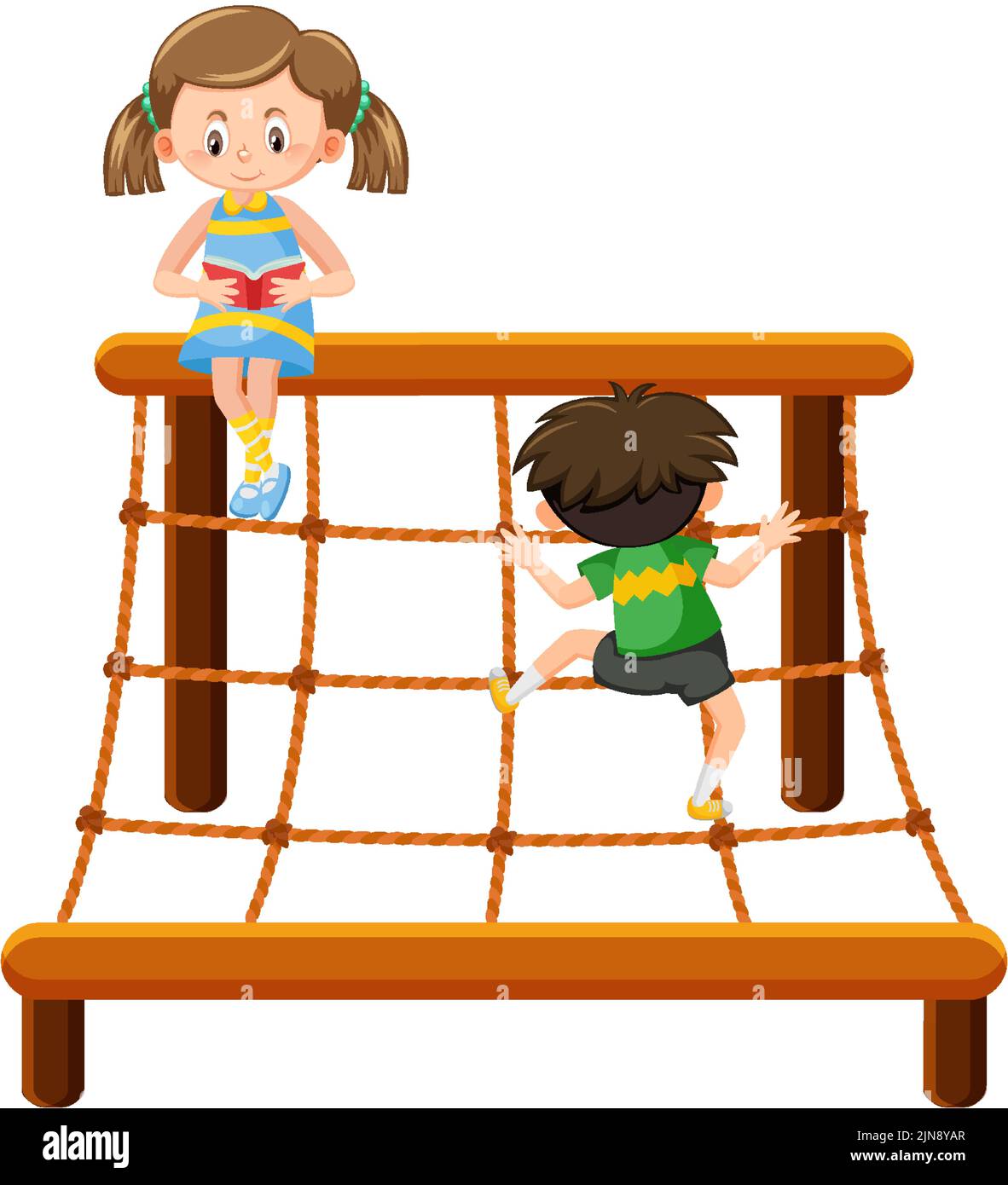 Children climbing on rope wall illustration Stock Vector Image & Art ...
