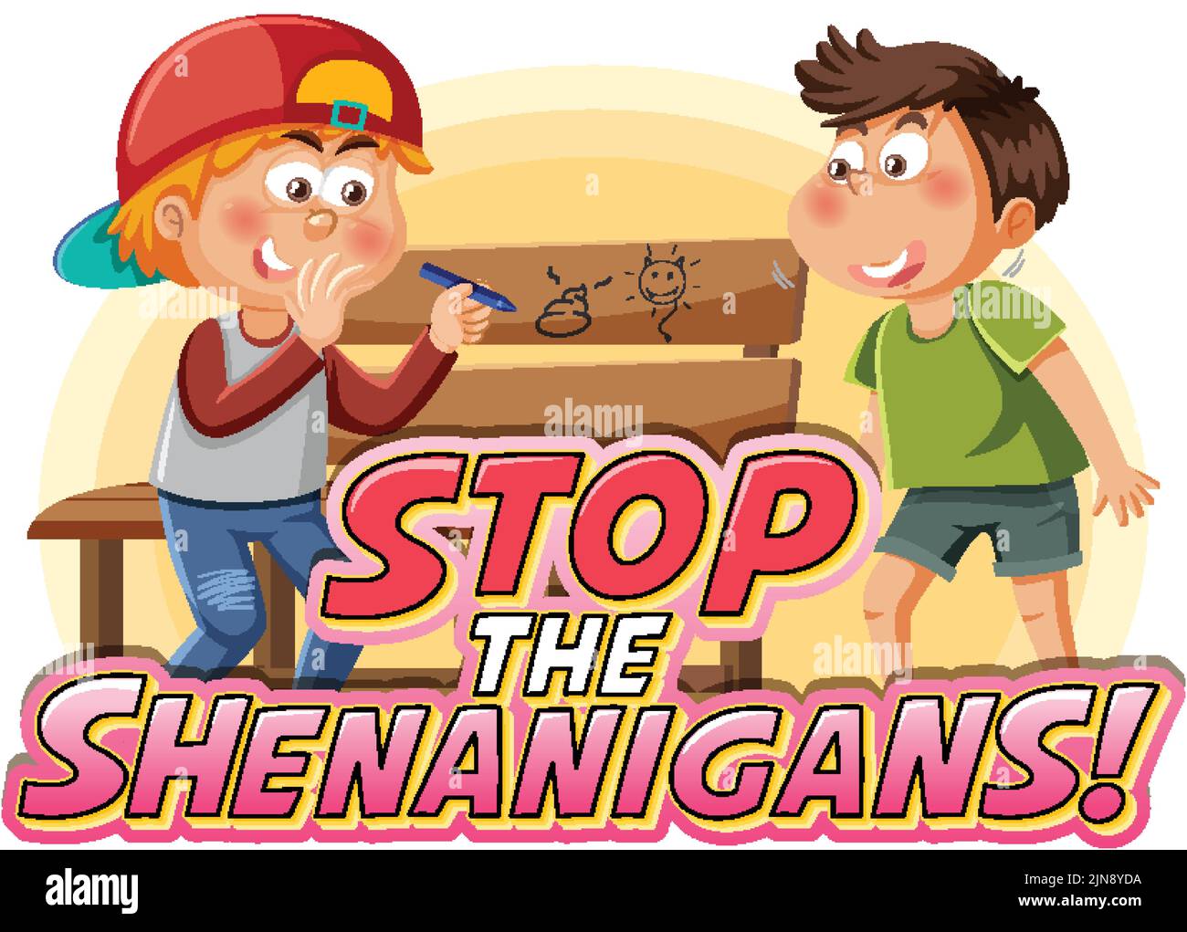 Stop the shenanigans word text with cartoon character illustration ...