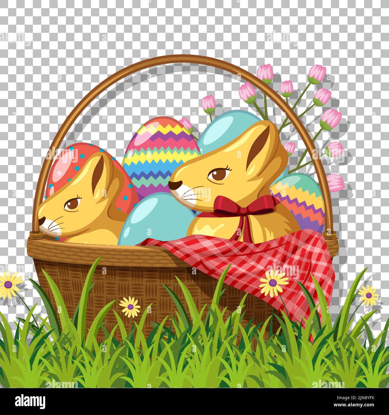 Easter eggs and rabbit in basket illustration Stock Vector Image & Art ...
