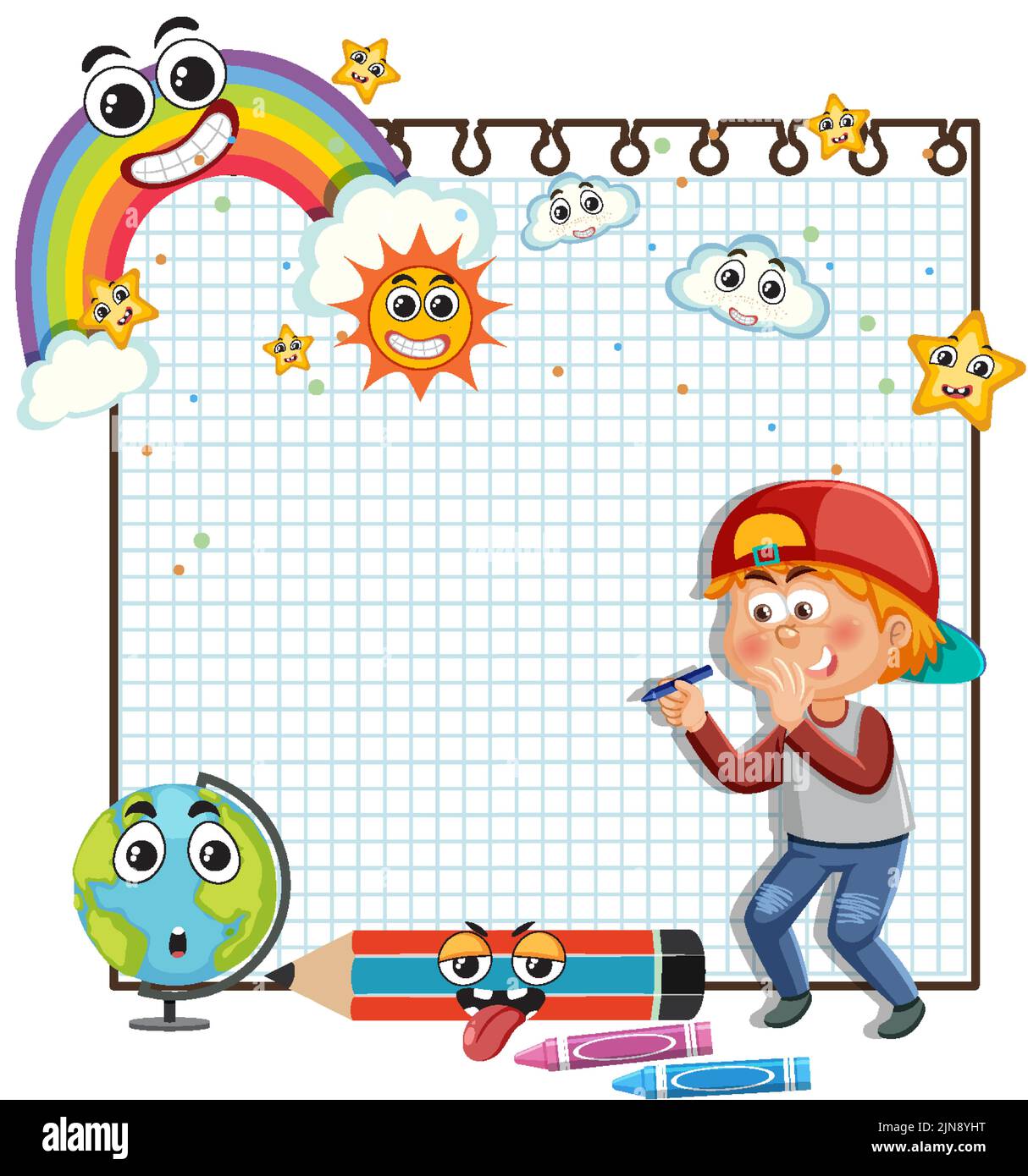 Young teenager on paper note frame template illustration Stock Vector ...