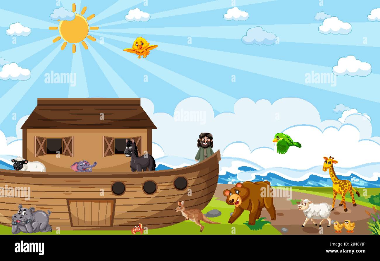 Noah's Ark with wild animals in nature scene illustration Stock Vector Image & Art - Alamy