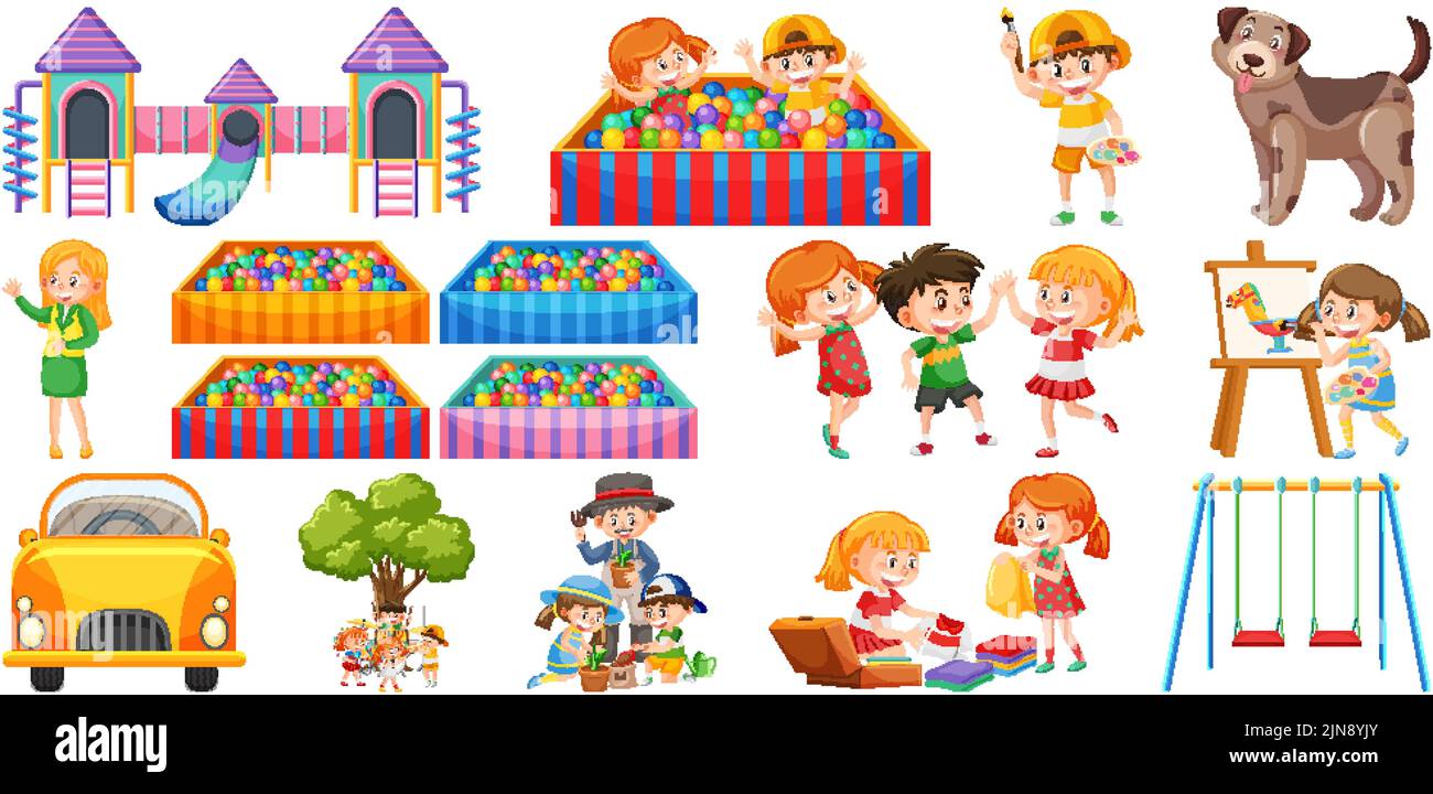 Set of cute kids and objects illustration Stock Vector Image & Art - Alamy