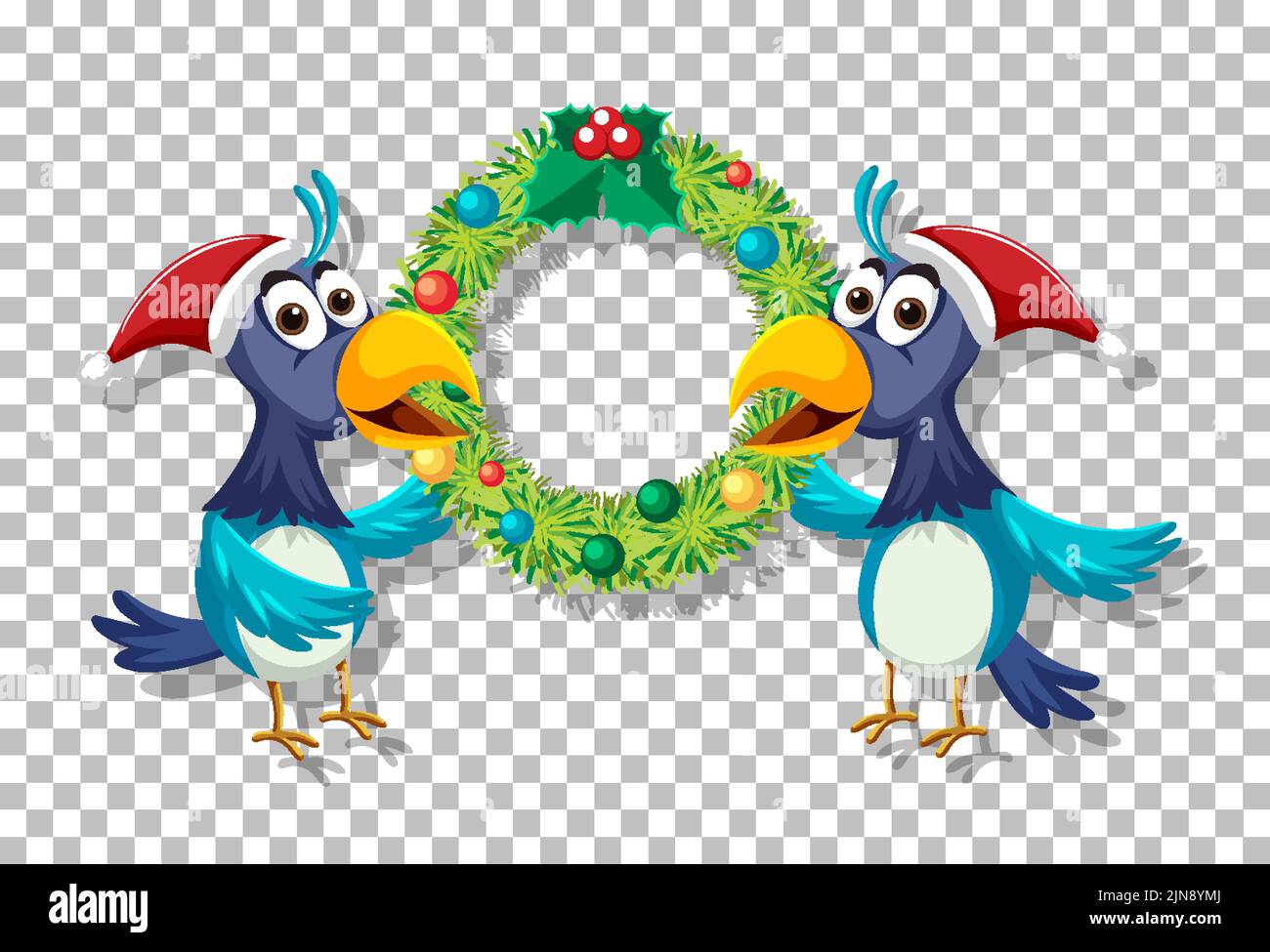 Two blue birds with Christmas wreath illustration Stock Vector Image ...