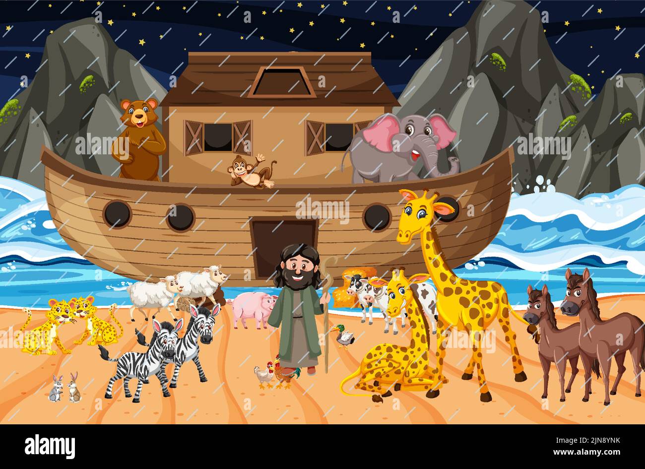 Ocean scene with Noah's ark with animals illustration Stock Vector Image & Art - Alamy