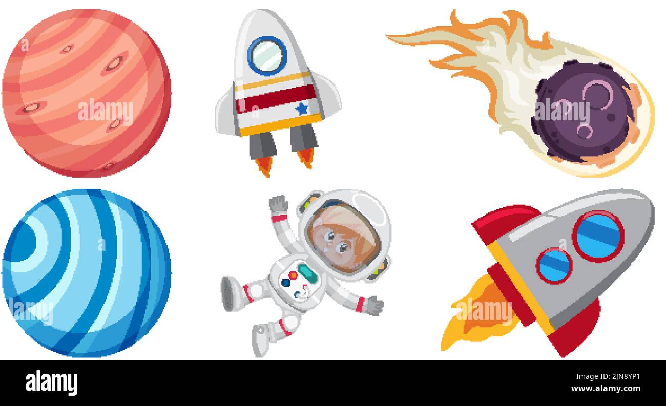 Set of space cartoon characters and objects illustration Stock Vector ...