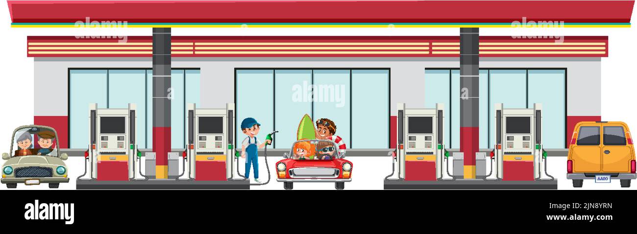 Gas station cartoon scene illustration Stock Vector Image & Art - Alamy