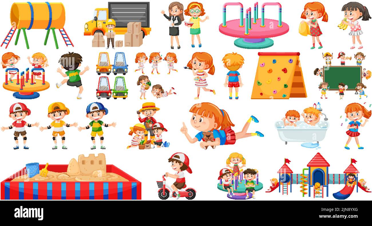 Set of children doing different activities illustration Stock Vector ...