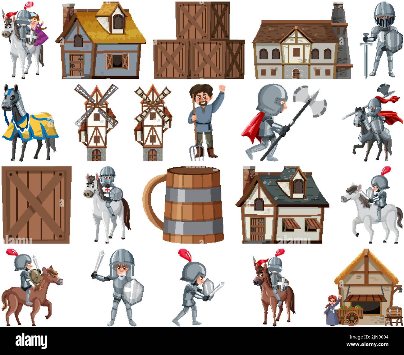 Medieval cartoon characters and objects illustration Stock Vector Image ...