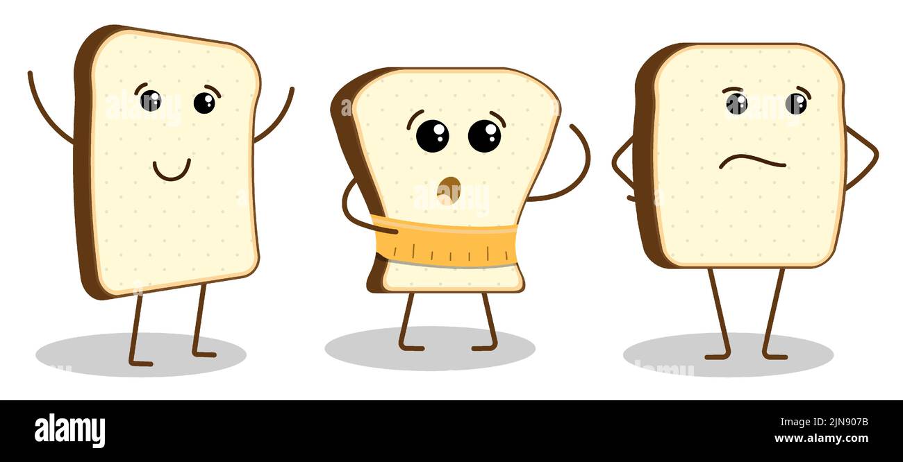Set of characters, funny pieces of bread in wounded expression ...