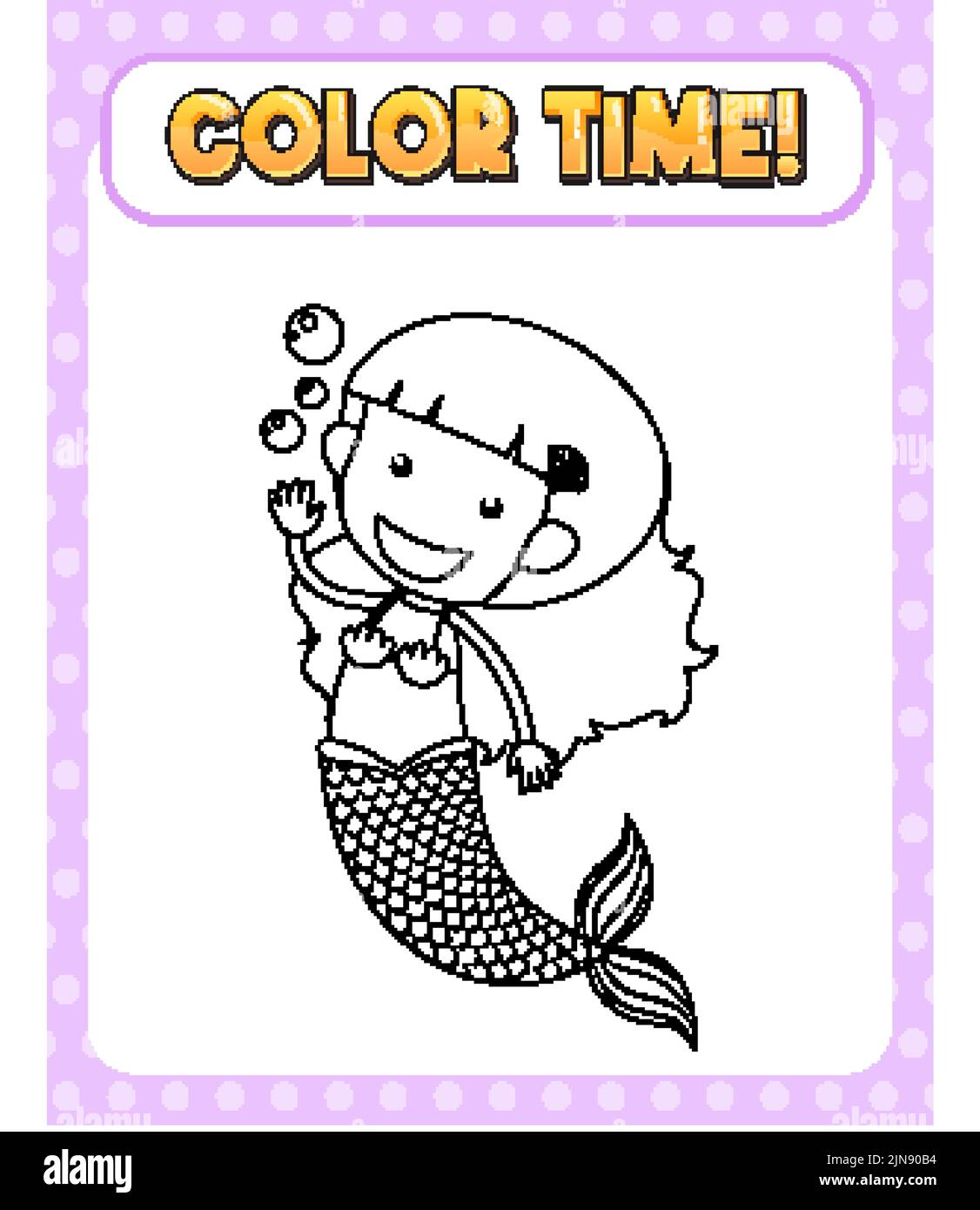Worksheets template with color time! text and mermaid outline ...