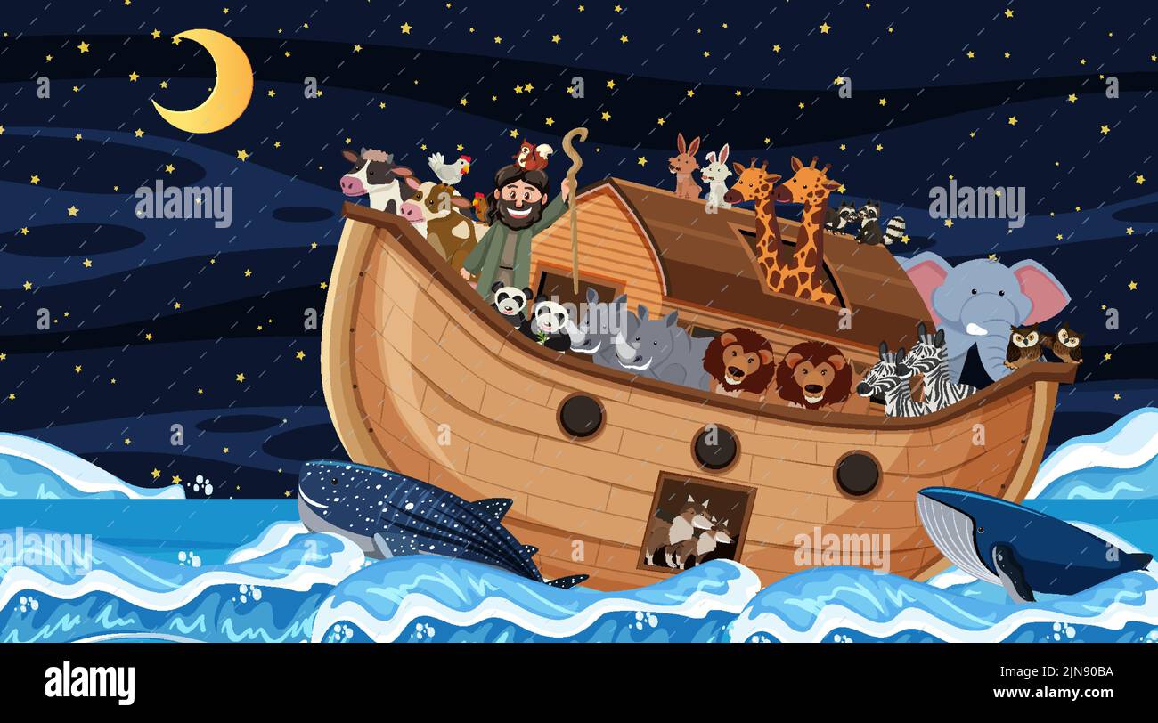 Ocean scene with Noah's ark with animals illustration Stock Vector Image & Art - Alamy