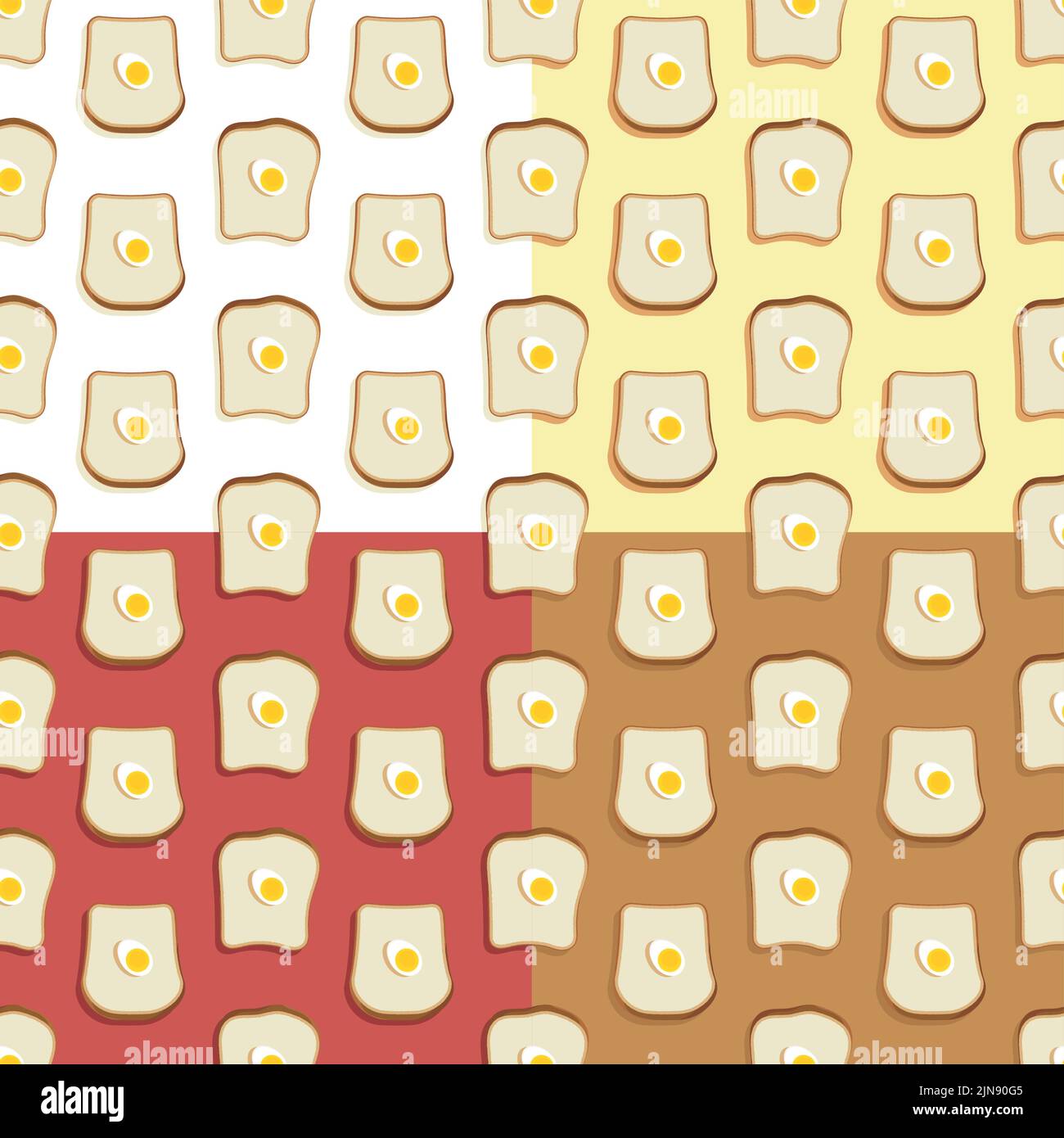 Set of geometric seamless patterns with piece of bread and boiled egg ...
