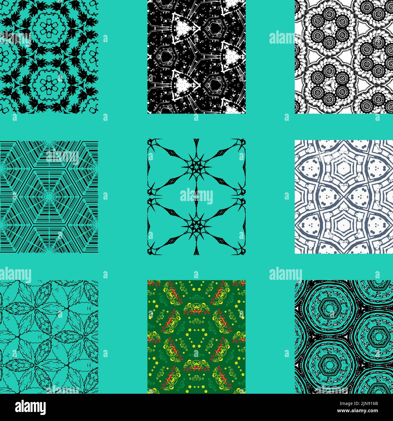 The editable six different seamless patterns collection on the blue ...