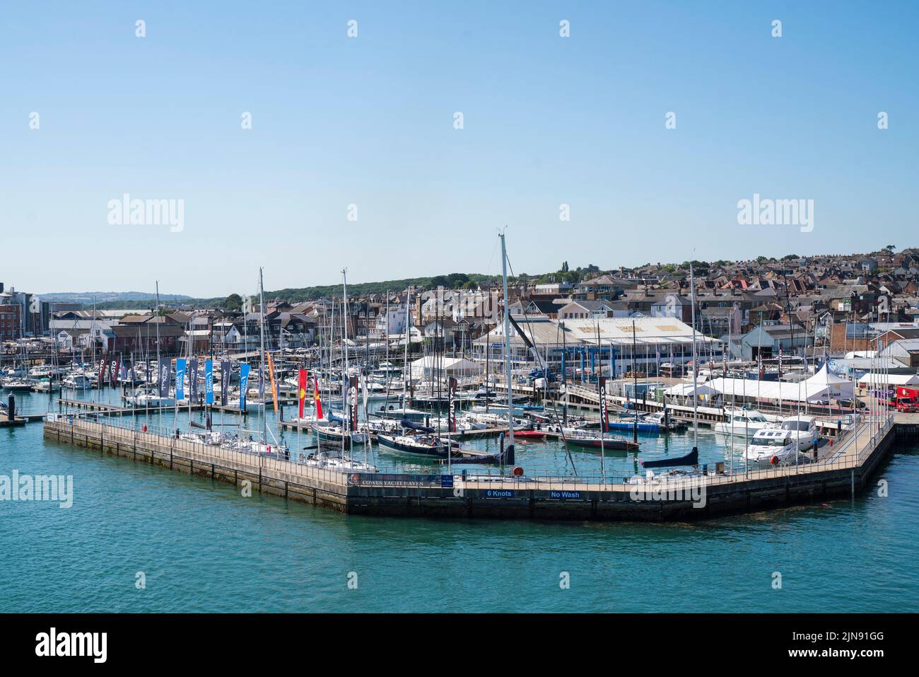 General view of west Cowes, including the marina and yacht haven, on ...