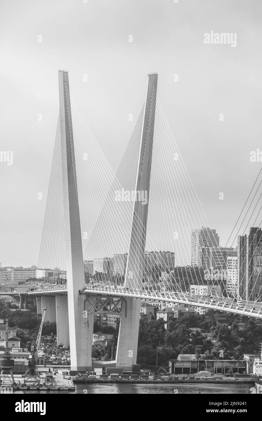 Cable-stayed bridge Golden Bridge in Vladivostok, Russia Stock Photo ...