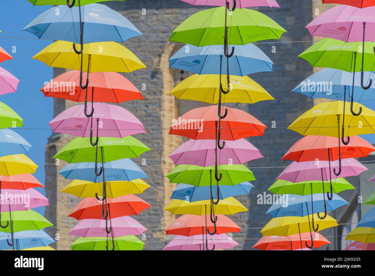 Colourful umbrellas on Church St Cardiff. Credit: Phillip Roberts Stock ...