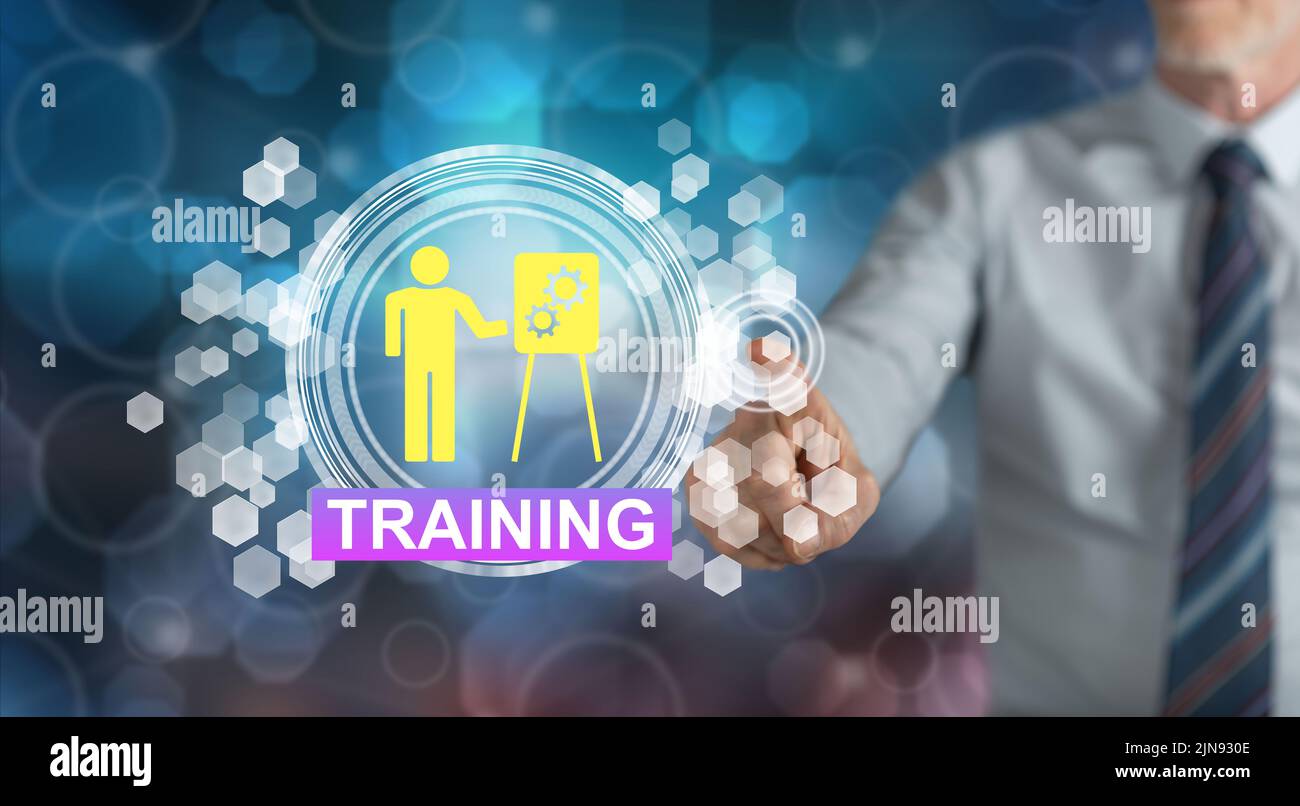 Man touching a training concept on a touch screen with his finger Stock ...