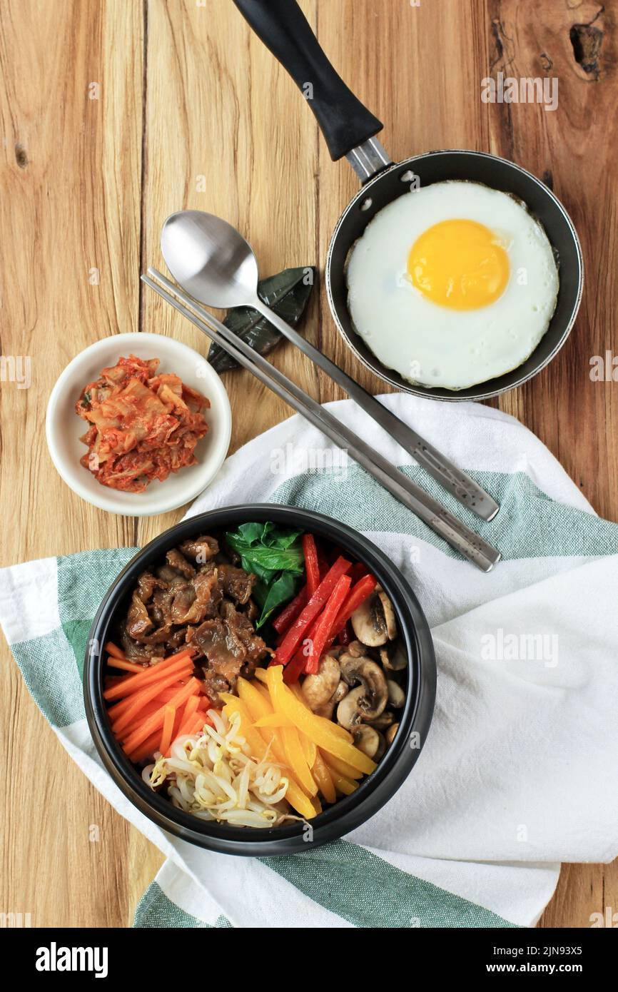Korean Bibimbap, Nixed Rice with Vegetable, Rice, and Egg. Served with ...