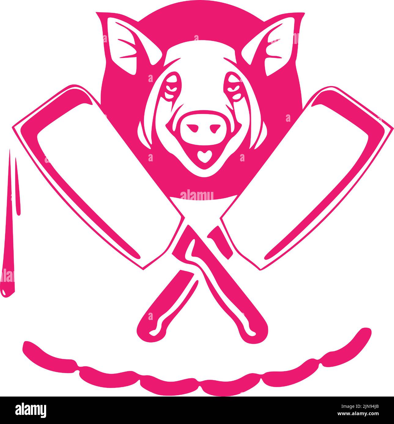 The editable pink pig and knives on the white background - butcher ...