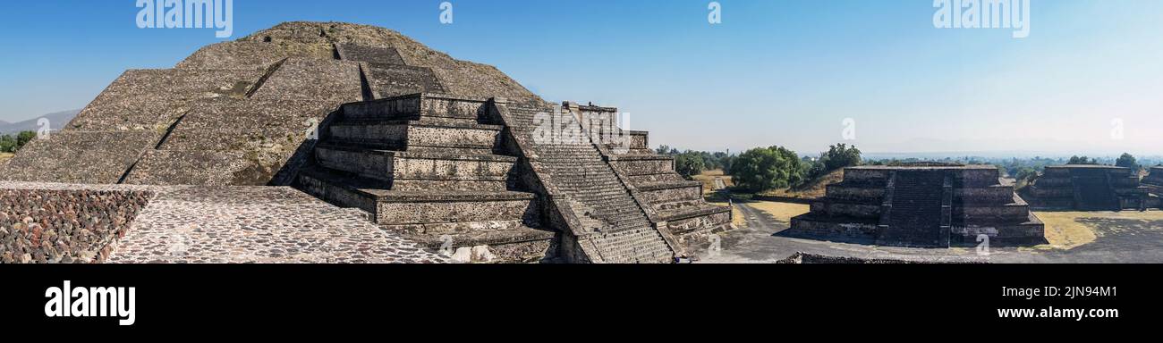 A panoramic view of a religious pyramid in Teotihuacan, Mexico Stock ...