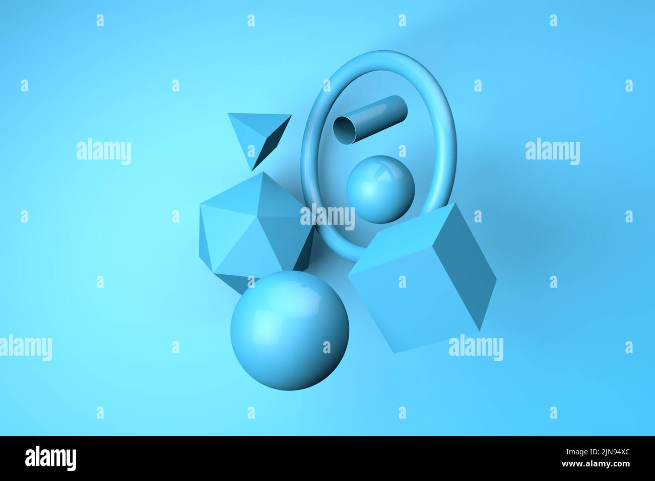 3d Render Of Abstract Geometric Shapes On A Blue Background Minimalistic Concept Ball Torus