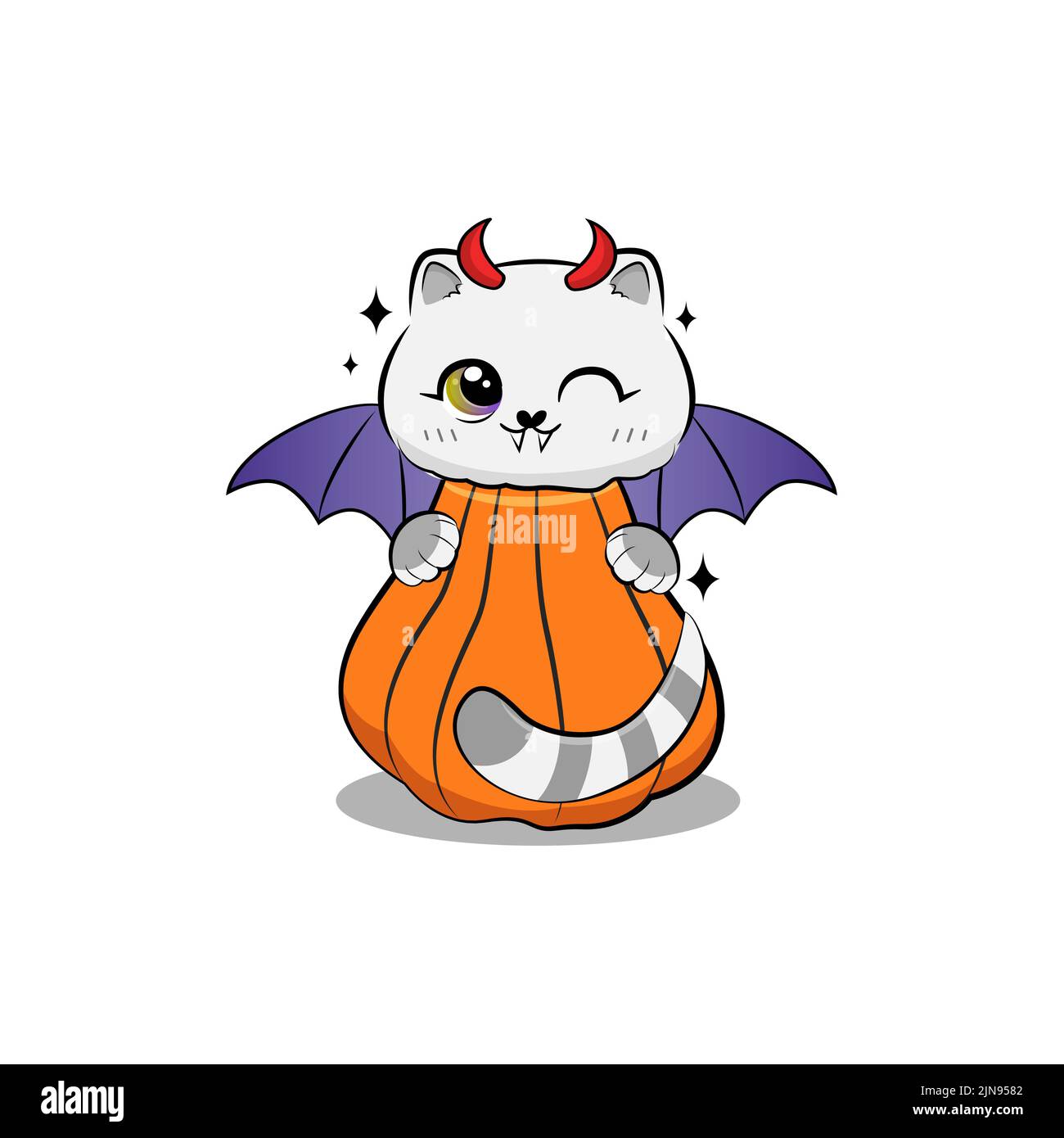 Cute Halloween Cat In Cartoon Style Vector Stock Illustration Stock Vector Image And Art Alamy