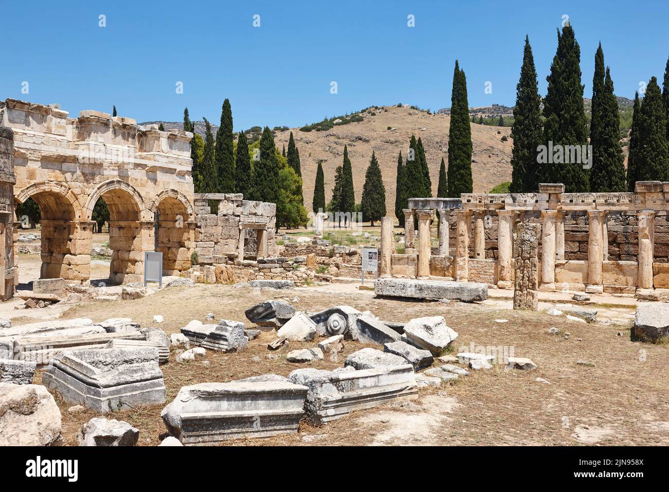 Hierapolis ancient ruins landmark in Pamukkale. Famous turkish ...