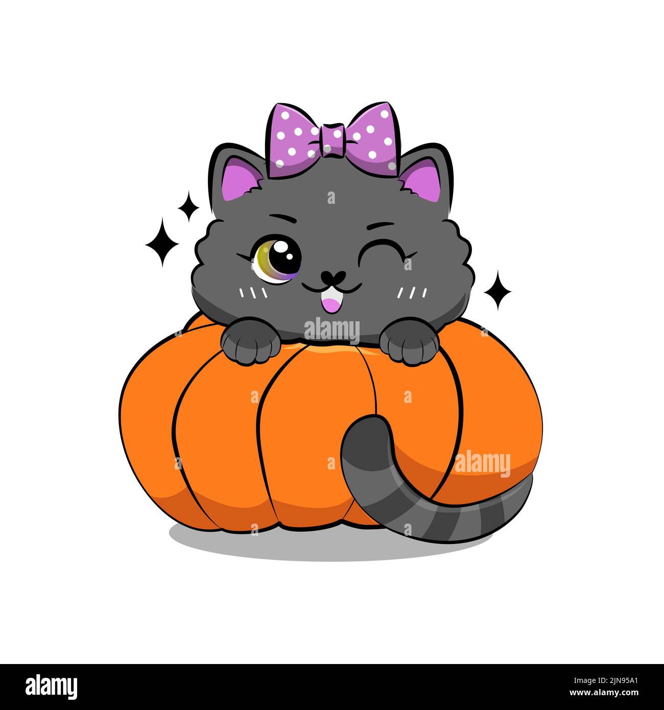 Cute Halloween Cat In Cartoon Style Vector Stock Illustration Stock Vector Image And Art Alamy