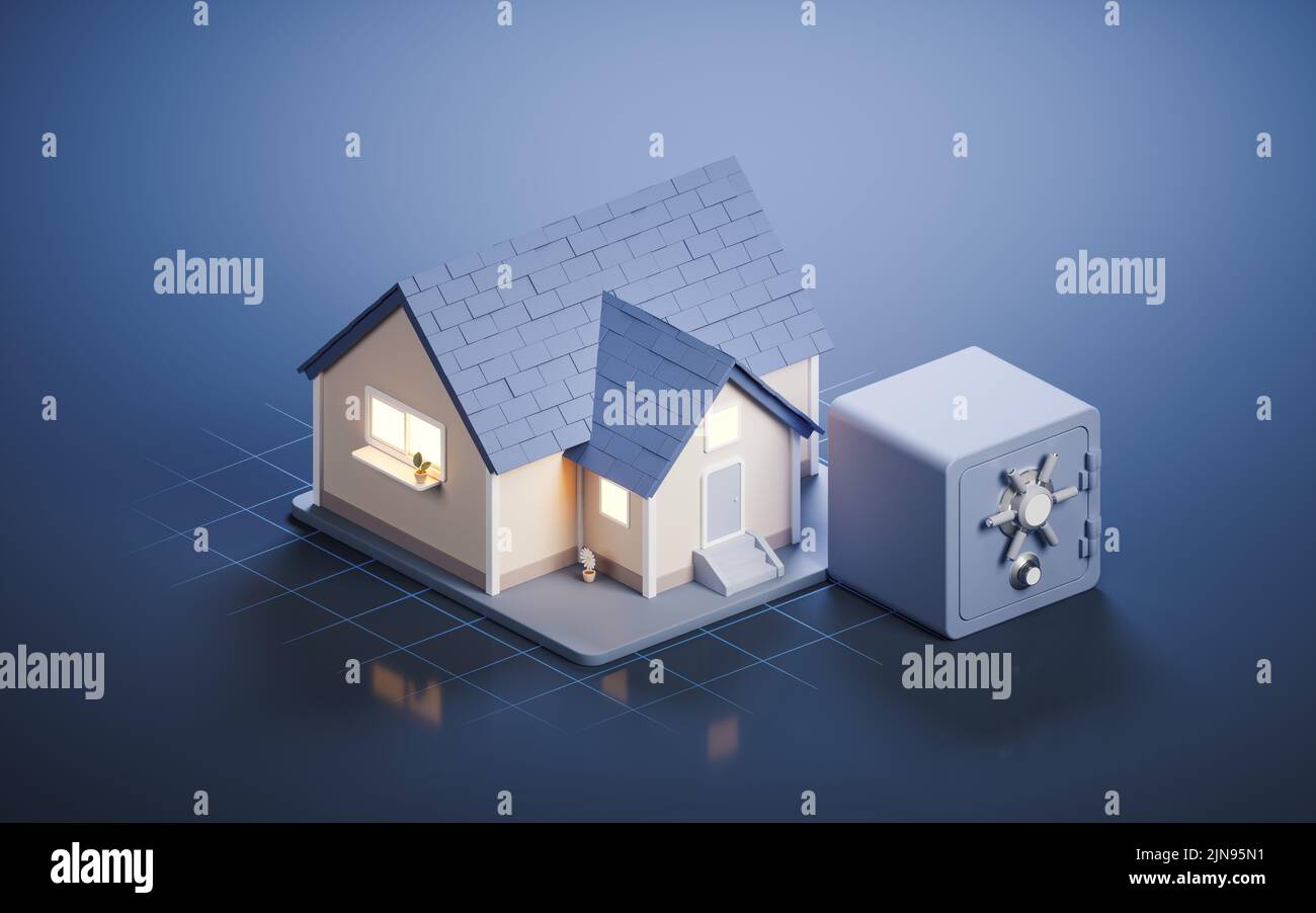 Residence house and safe box, 3d rendering. Computer digital drawing ...