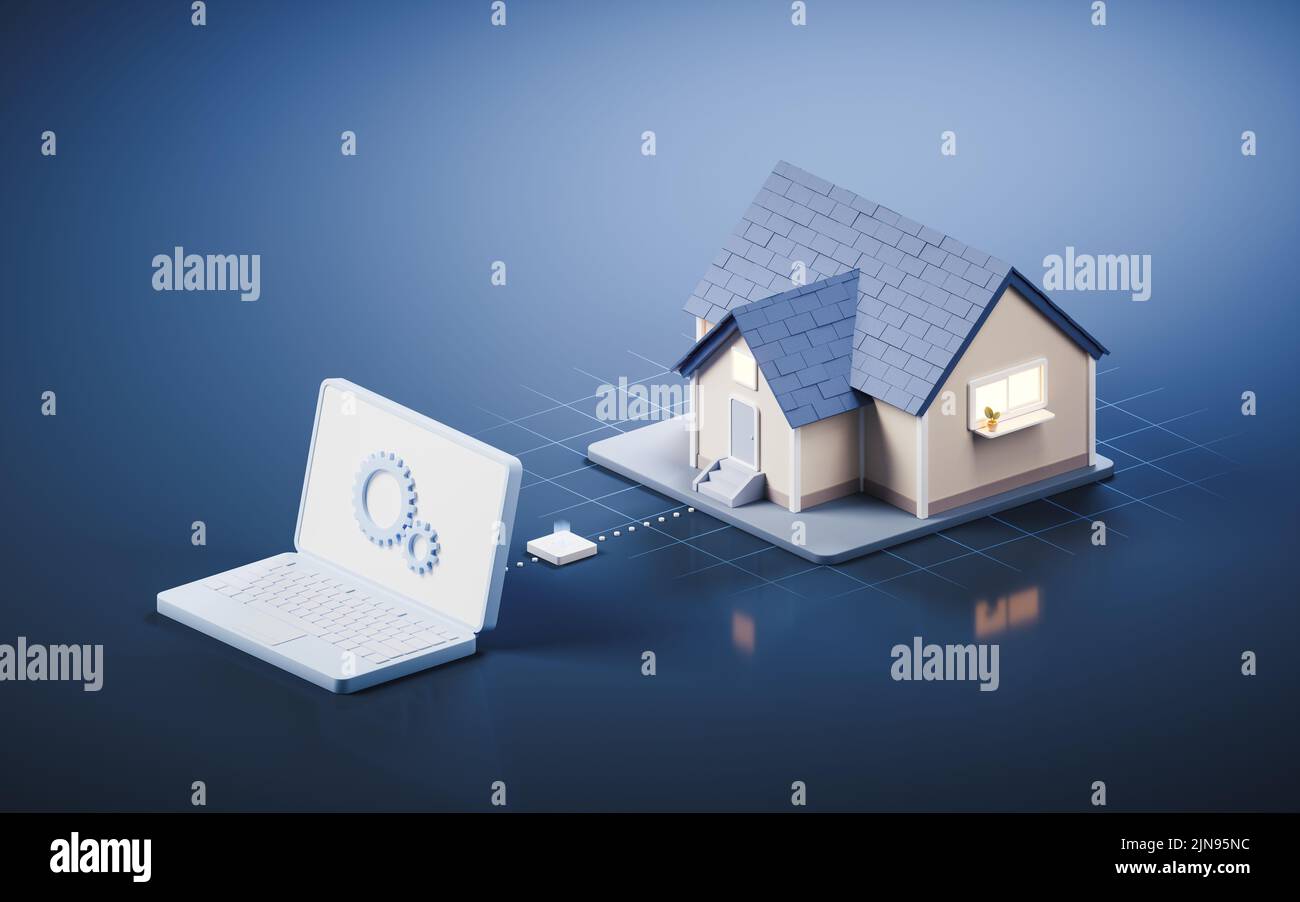 Intelligent housing system and remote control, 3d rendering. Computer ...