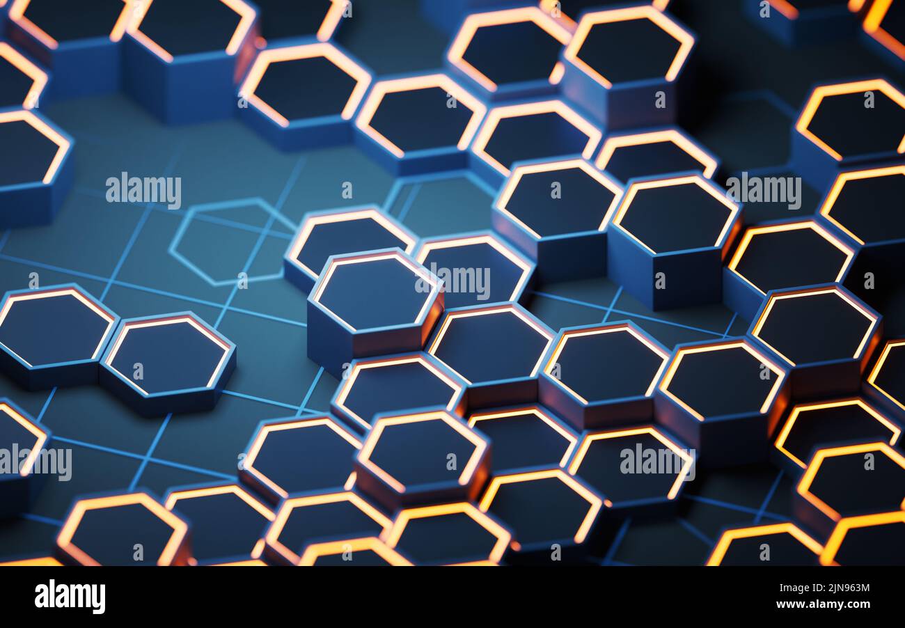 Metallic hexagon material background, 3d rendering. Computer digital ...