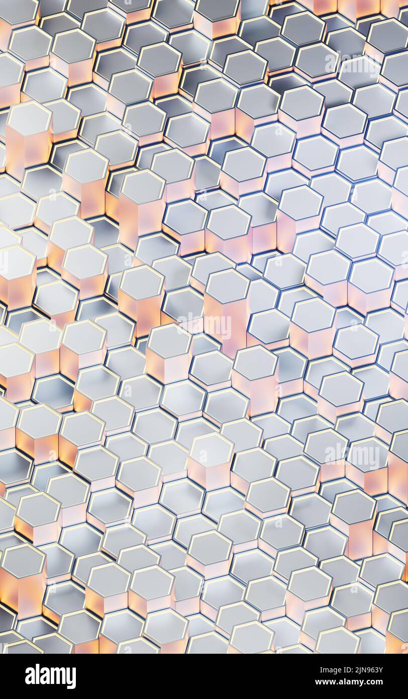 Metallic hexagon material background, 3d rendering. Computer digital ...