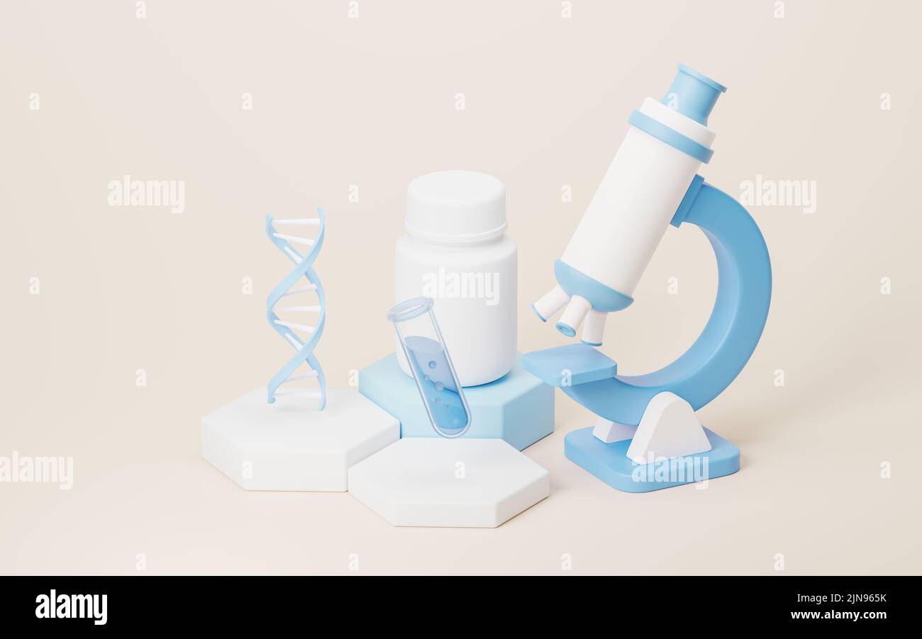 3D cartoon style microscope and biotechnology concept, 3d rendering ...