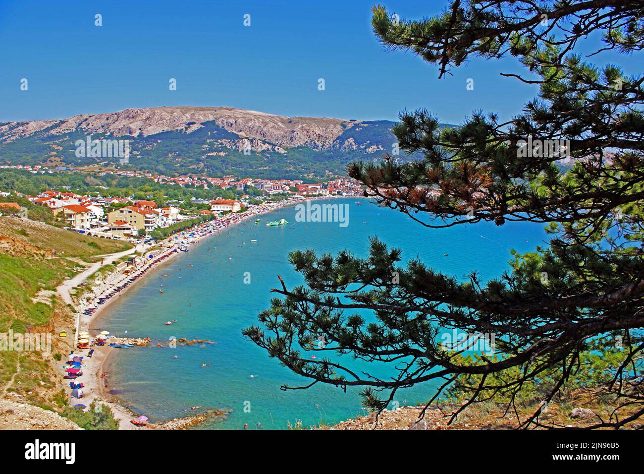 Famous landmarks, Vela plaza of Baska, view from Zarok hill, island Krk ...
