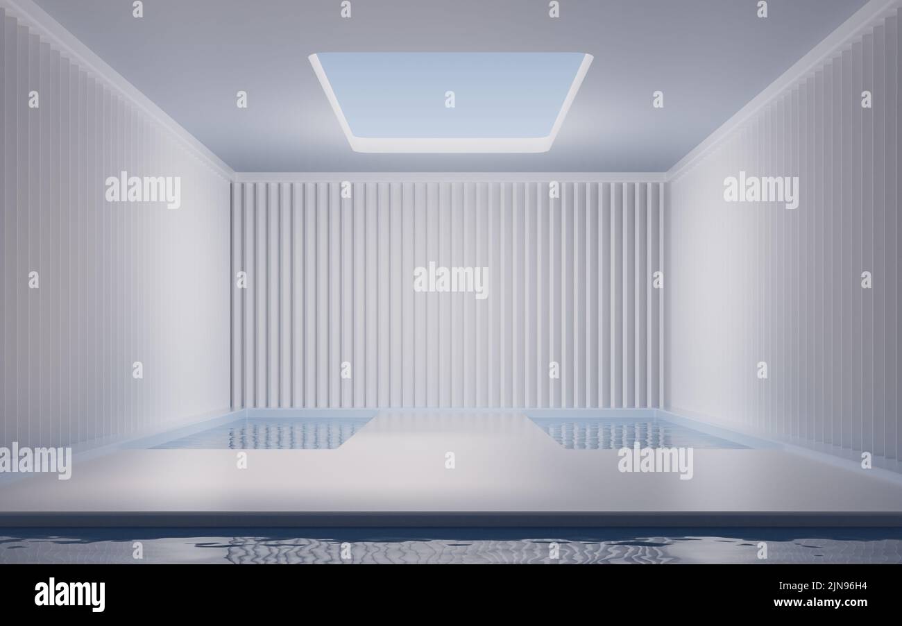 Empty room with water inside, 3d rendering. Computer digital drawing ...