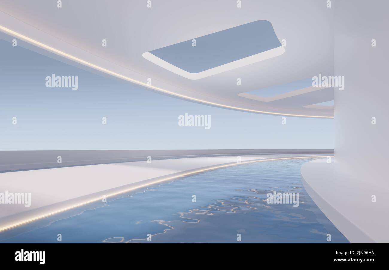 Empty room with water inside, 3d rendering. Computer digital drawing ...