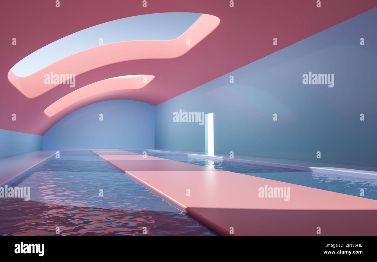 Empty room with water inside, 3d rendering. Computer digital drawing ...