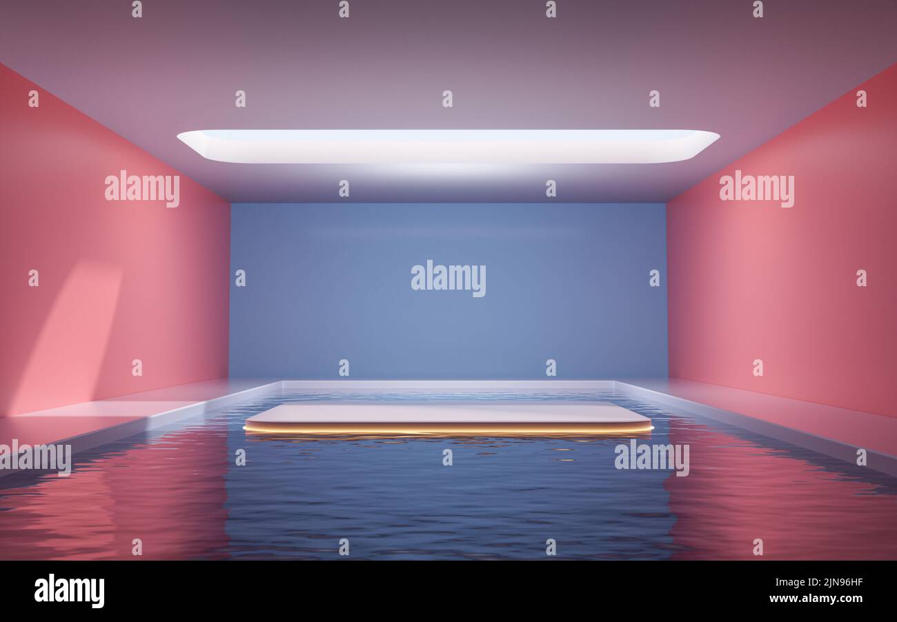 Empty room with water inside, 3d rendering. Computer digital drawing ...