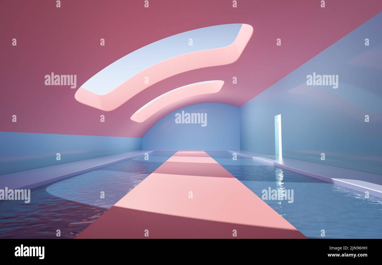 Empty room with water inside, 3d rendering. Computer digital drawing ...