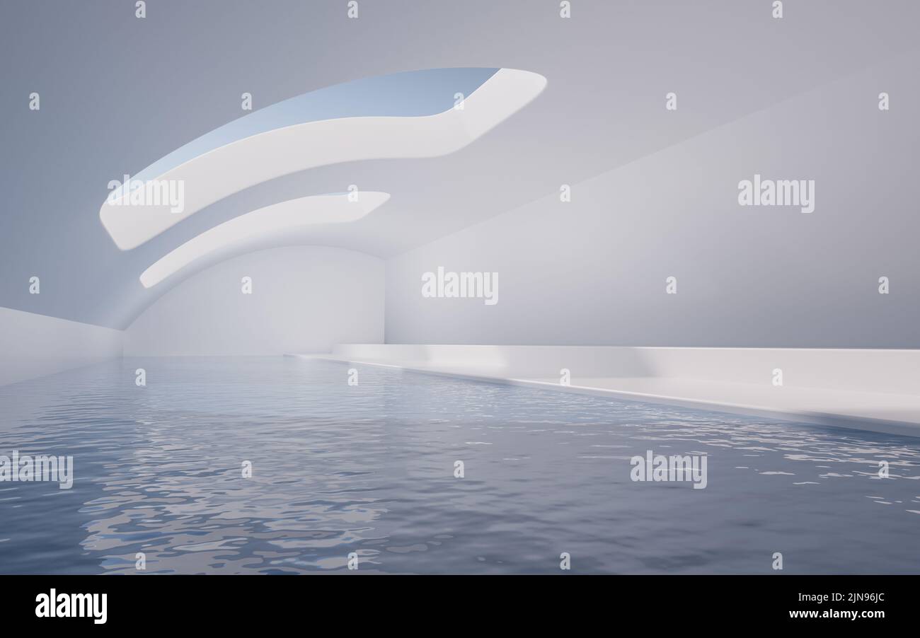 Empty room with water inside, 3d rendering. Computer digital drawing ...
