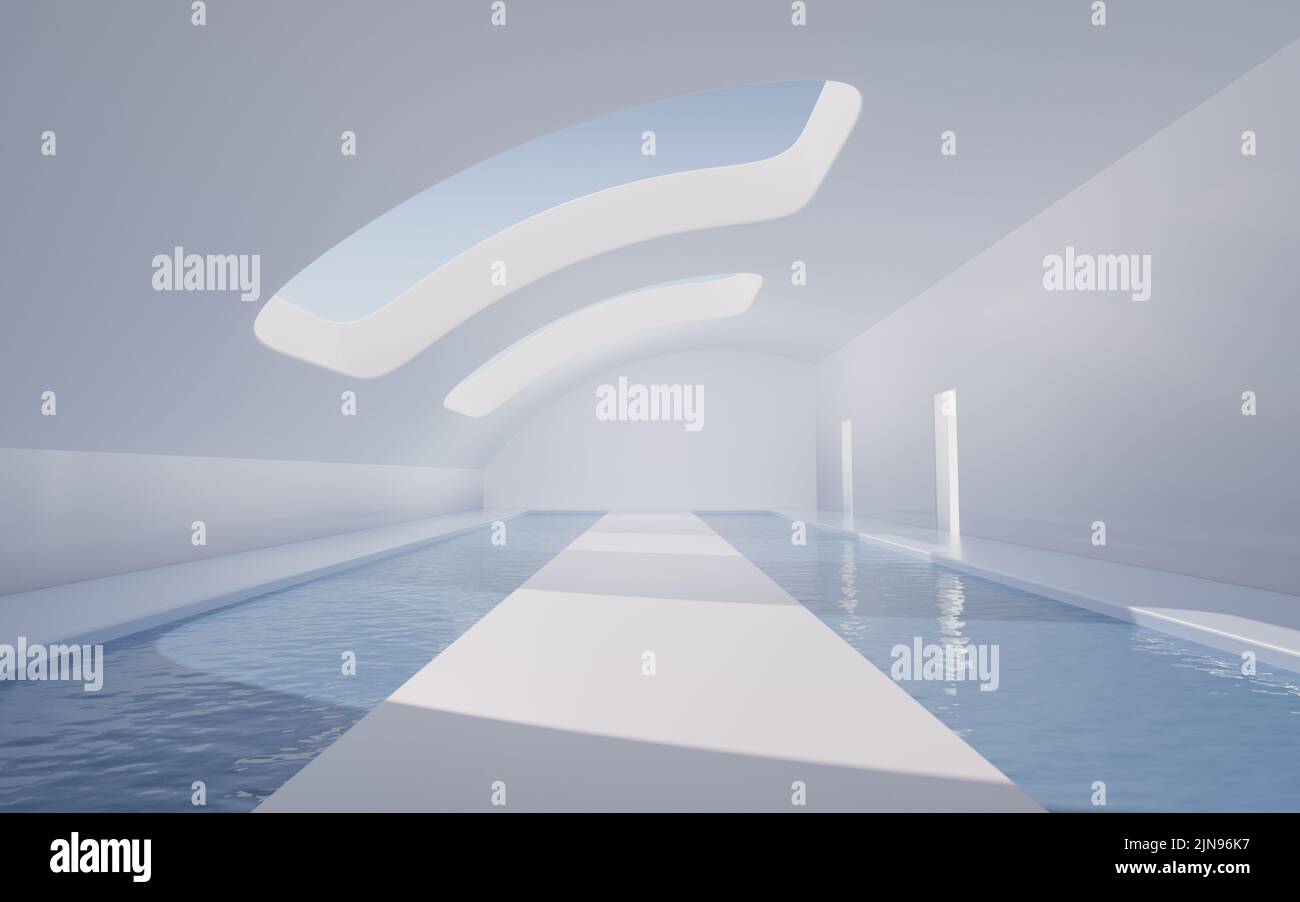 Empty room with water inside, 3d rendering. Computer digital drawing ...