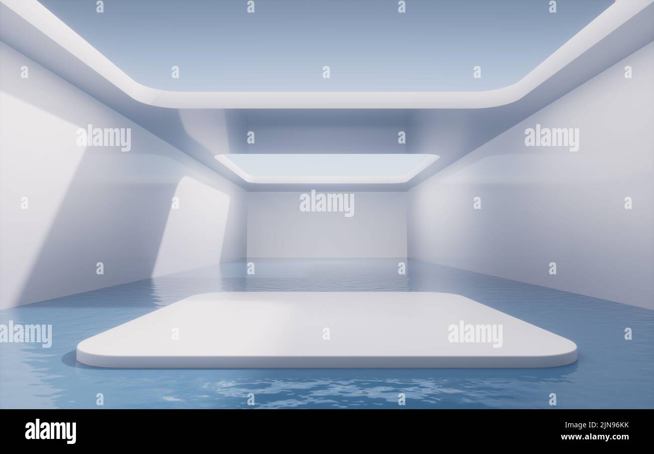 Empty room with water inside, 3d rendering. Computer digital drawing ...