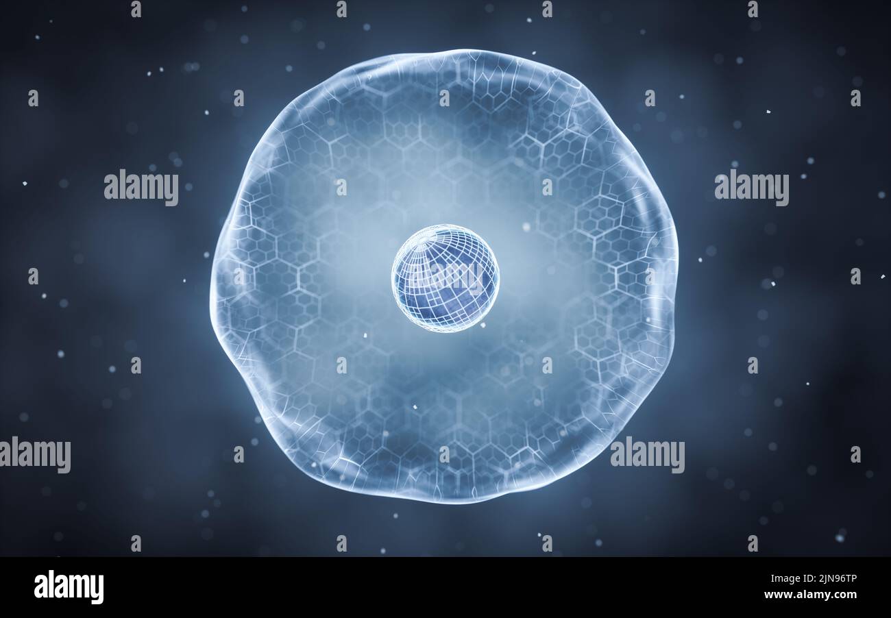 Biological cell with thin film, 3d rendering. Computer digital drawing ...