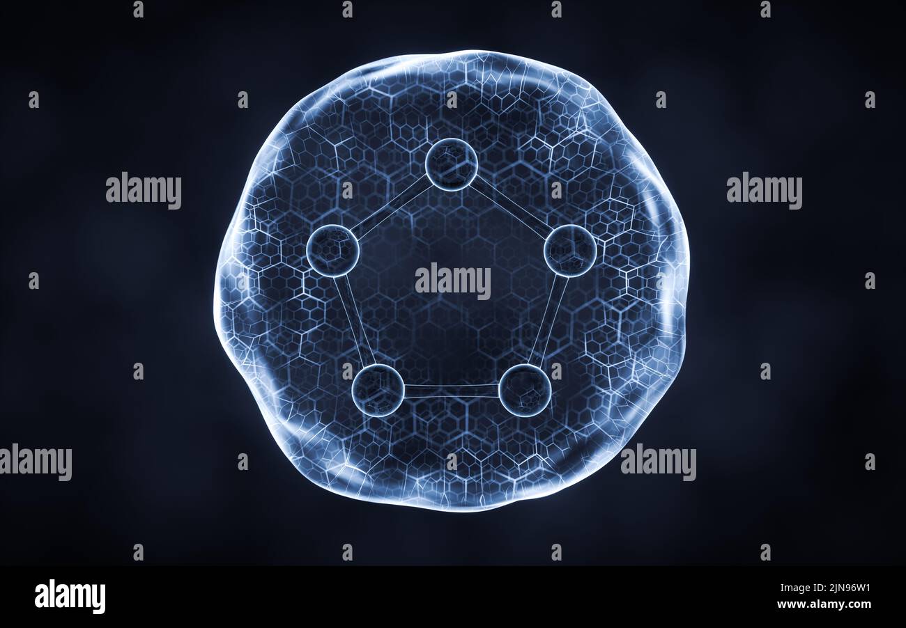 Organic sphere with molecule inside, 3d rendering. Computer digital ...