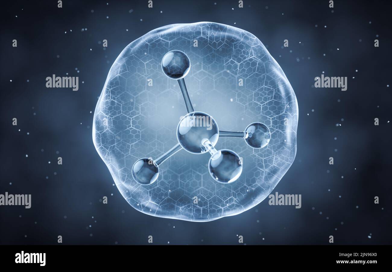 Organic sphere with molecule inside, 3d rendering. Computer digital ...