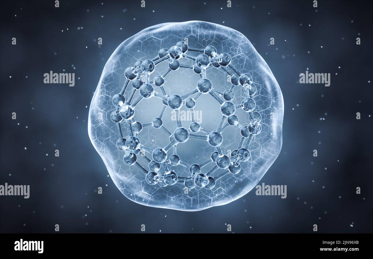 Organic sphere with molecule inside, 3d rendering. Computer digital ...