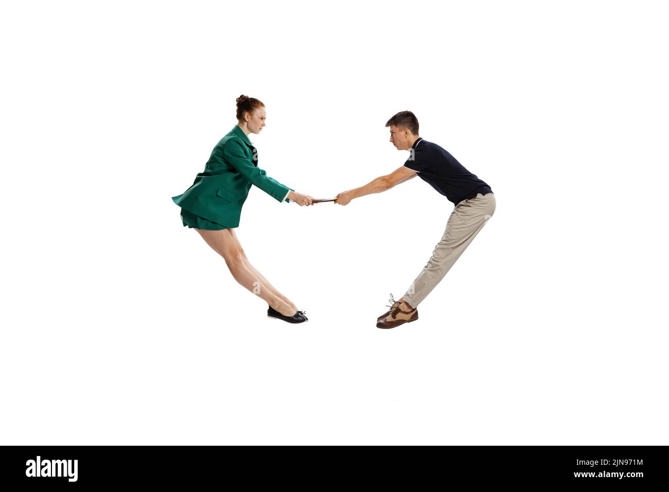 Dispute. Business partners having meeting isolated over white ...