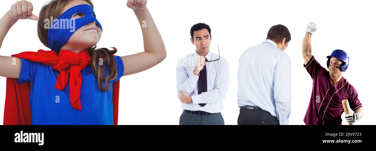 Multiple people of different professions against copy space on white ...